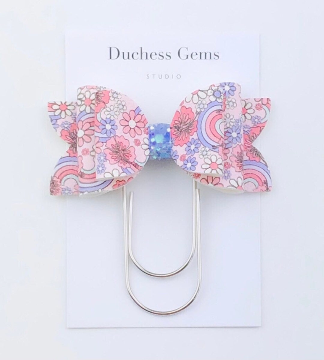 Rainbow Floral Chloe Bow Paper Clip, Daisy Pattern Bow Paperclip ...