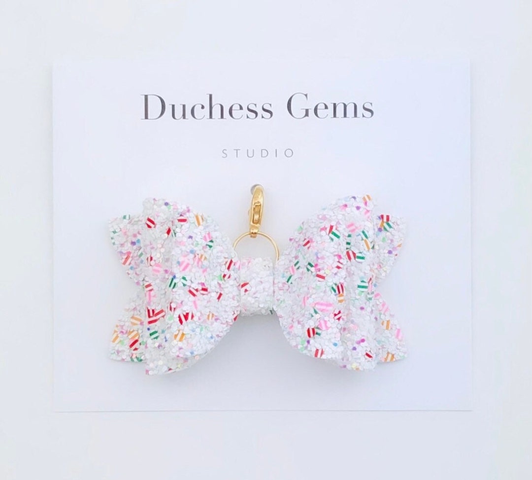 White Confetti Glitter Chloe Bow Planner Charm, Rainbow Sparkly Glitter ...