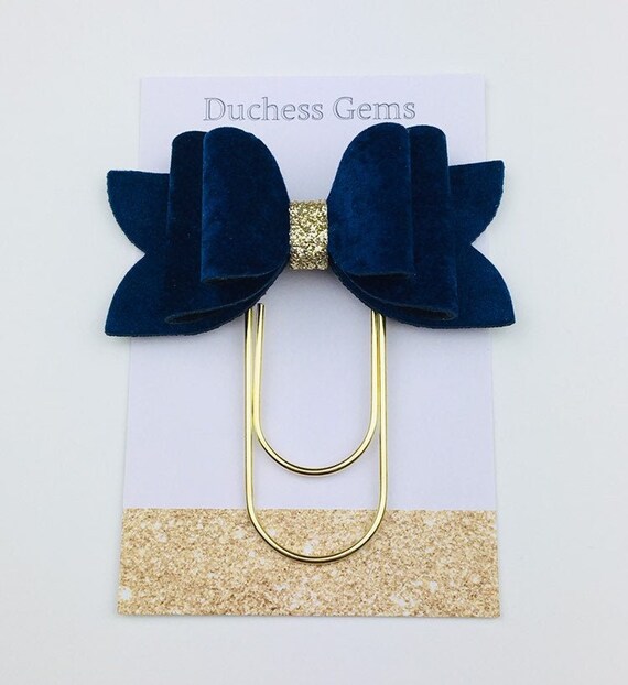 Gorgeous Dark Blue Velvet Bow Chloe Paperclip Velvet Bow Clip | Etsy