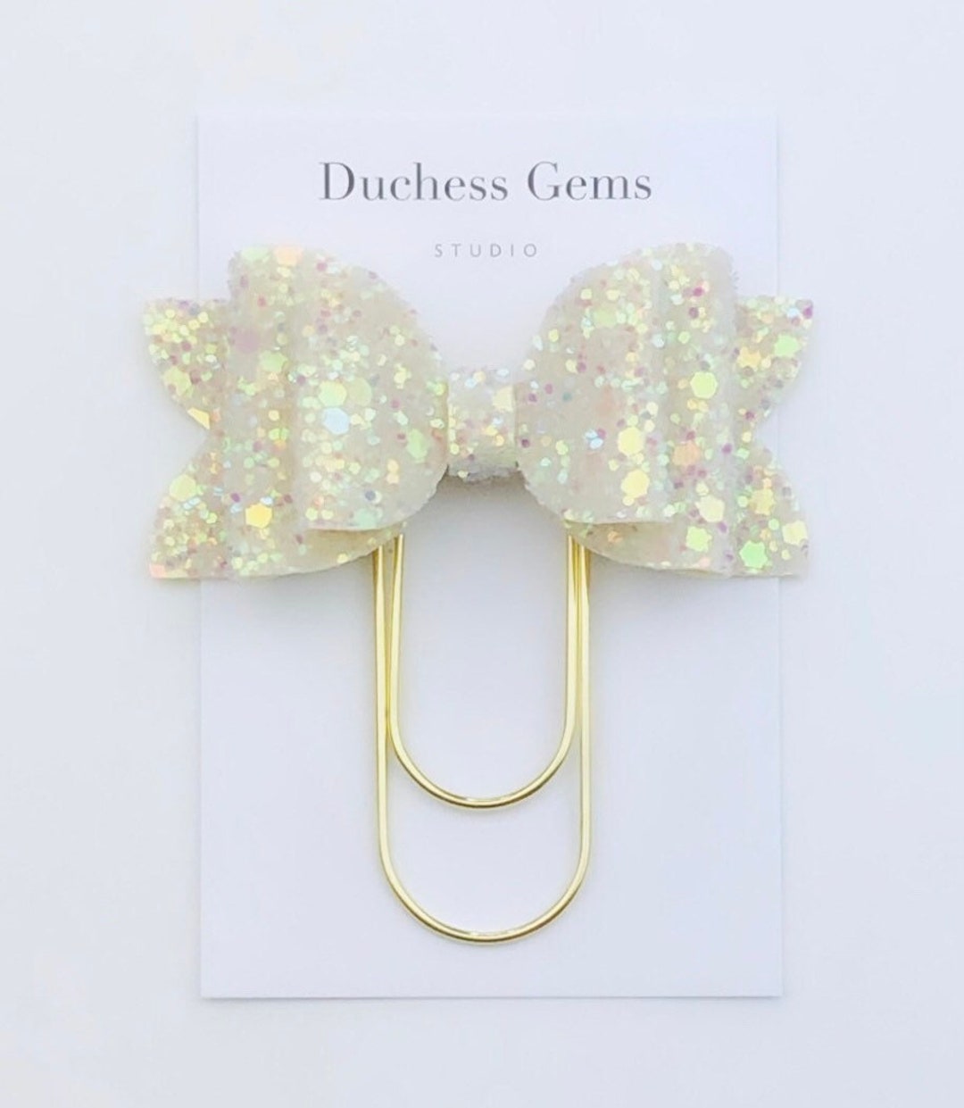 Beige Iridescent Glitter Chloe Bow Paper Clip, Sparkly Neutral Glitter ...