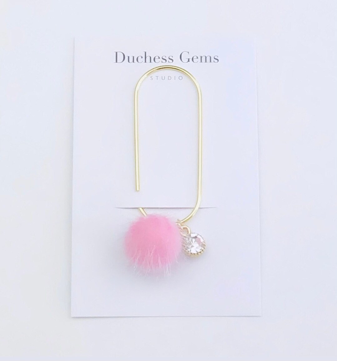 Pink Faux Fur Pom and Rhinestone Charm Paperclip, Planner Accessories ...