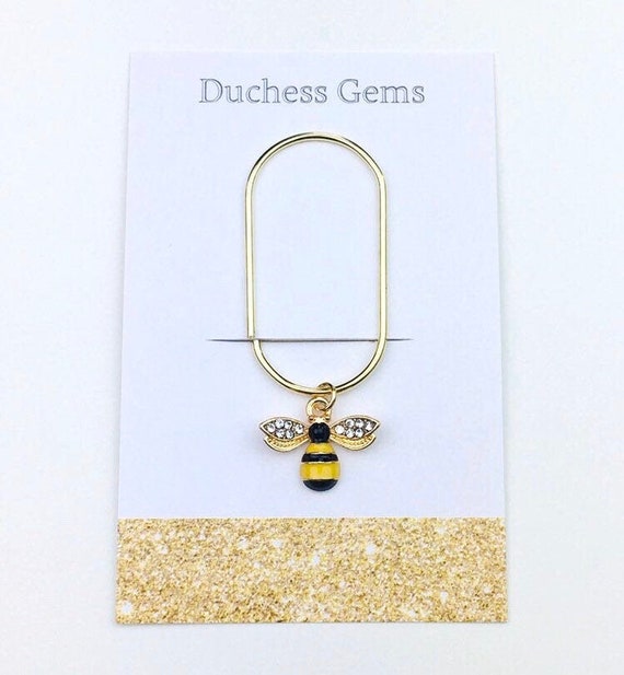 Bee Charm Mini Wide Gold Paperclip Rhinestone Bee Charm | Etsy