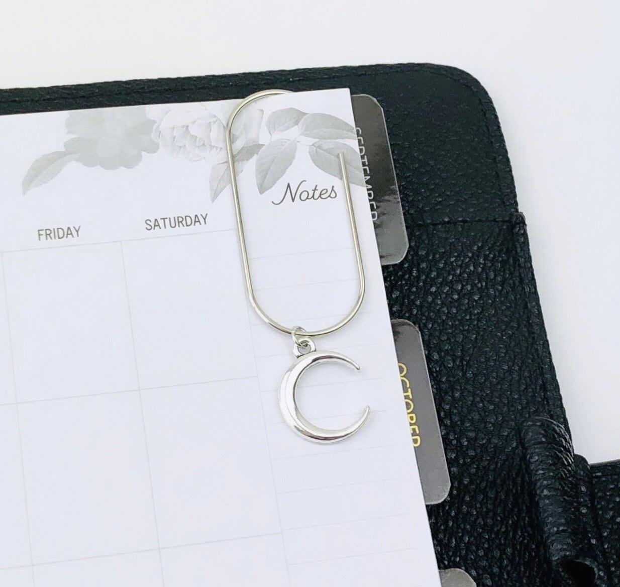 Silver Crescent Moon Charm Paper Clip, Moon Charm Paperclip Bookmark ...