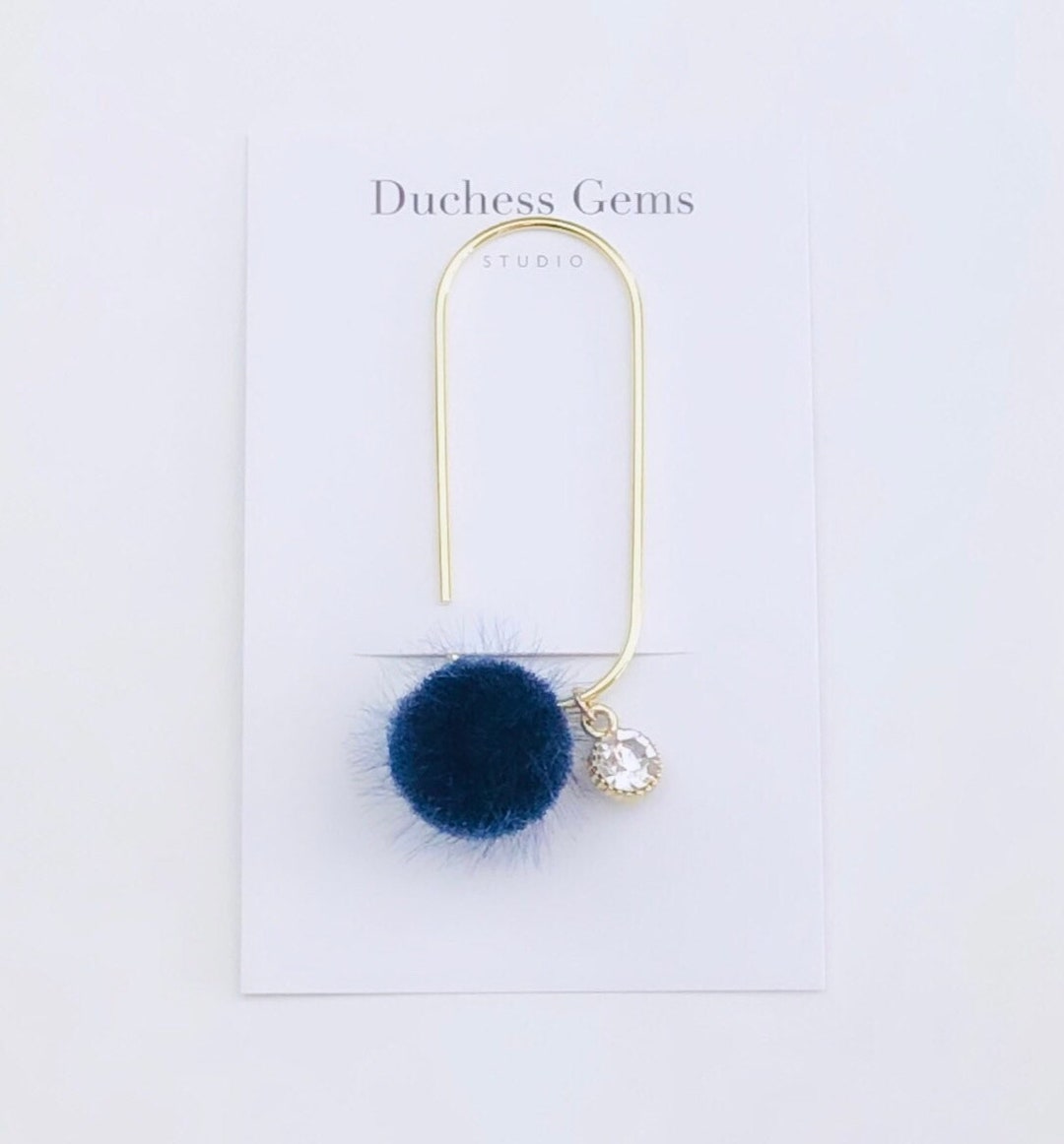 Navy Blue Fuzzy Pom and Gold Rhinestone Wide Dangle Charm Planner Paper ...