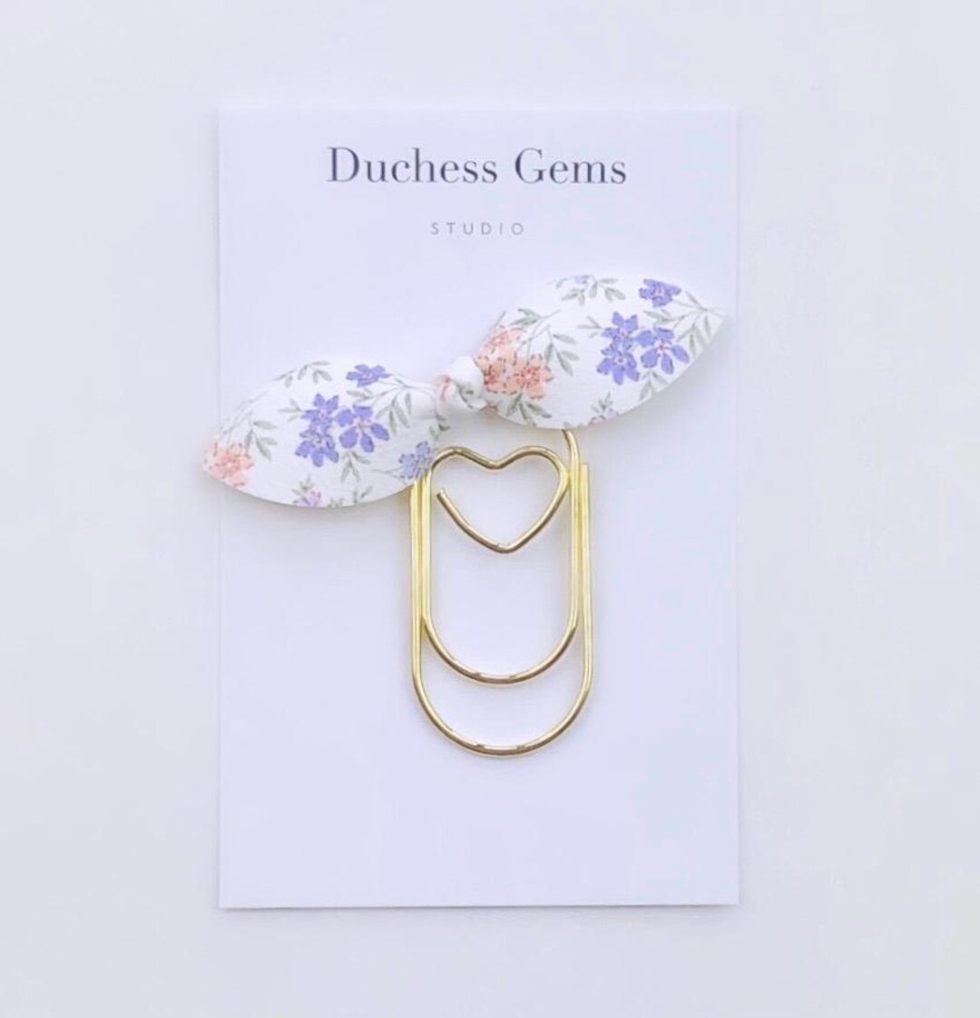 Spring Floral Top Knot Fabric Paper Clip, Bow Paperclip Bookmark, Heart ...