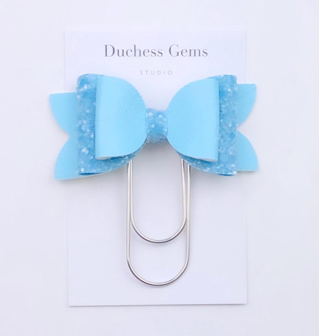 Blue Glitter Bow Paper Clip, Faux Leather Planner Bow Paperclip ...