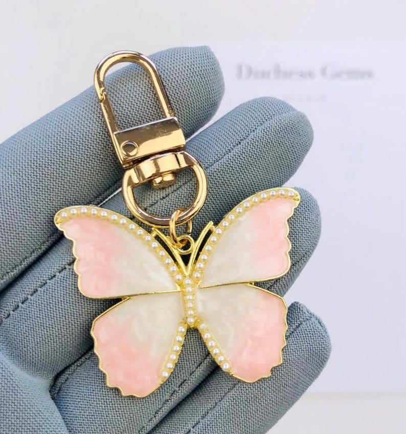 Baby Pink Ombre Butterfly Purse Charm, Monarch Butterfly Keyring, Pearl ...