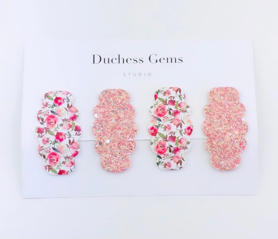 Pink Floral Snap Clips Set, Flower Faux Leather and Glitter Snapclips ...