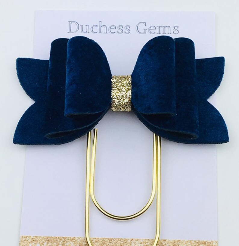 Gorgeous Dark Blue Velvet Bow Chloe Paperclip Velvet Bow Clip | Etsy