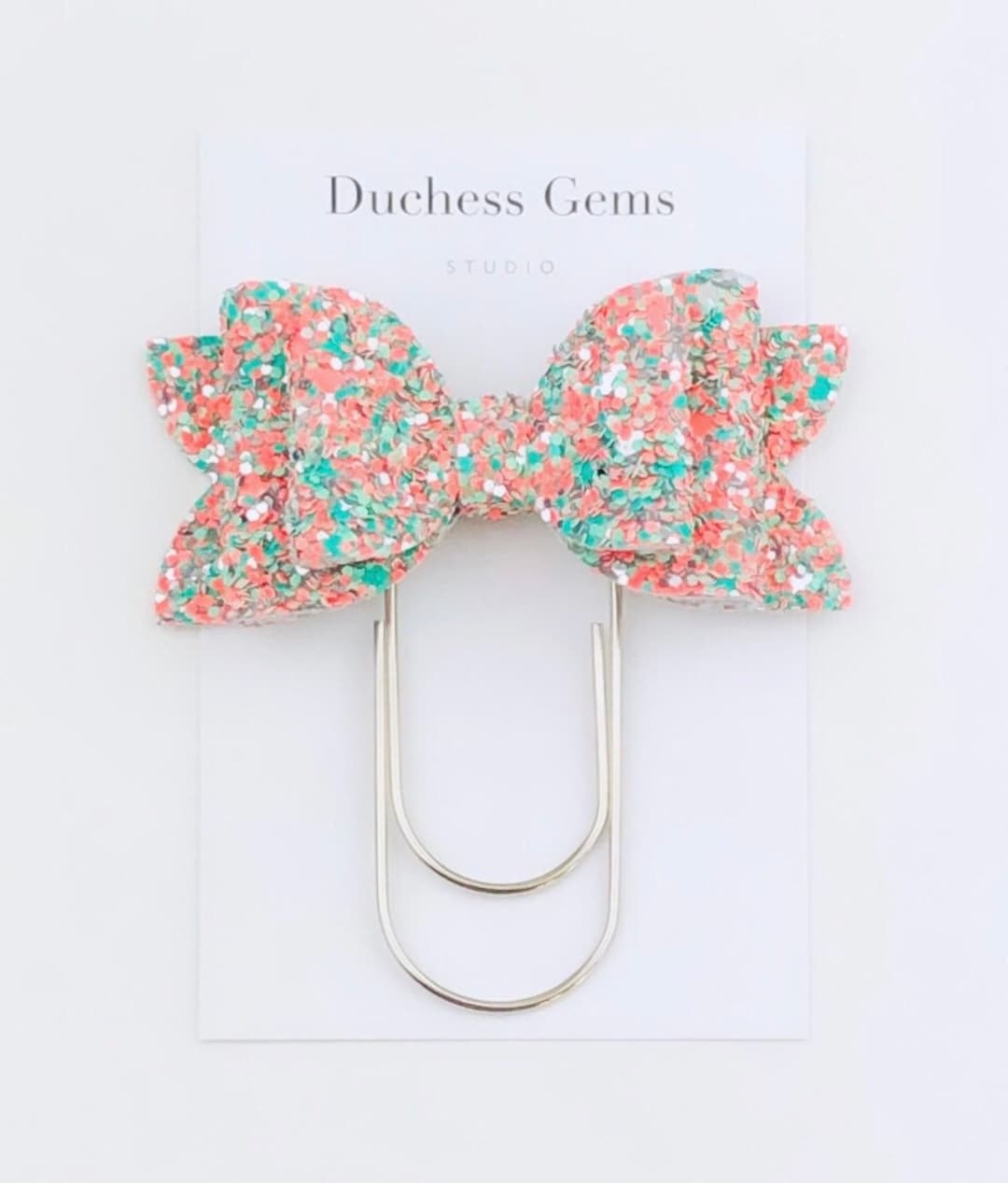 Mint and Pink Glitter Chloe Bow Paper Clip, Mint Green Glitter Bow ...
