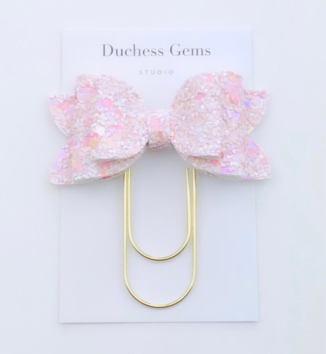 Light Pink Glitter Chloe Bow Paper Clip, Softest Pink Bow Paperclip ...