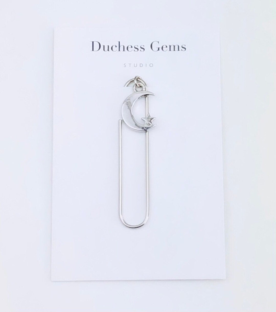 Crescent Moon Charm Paperclip, Moon Star Charm Paper Clip, Celestial ...