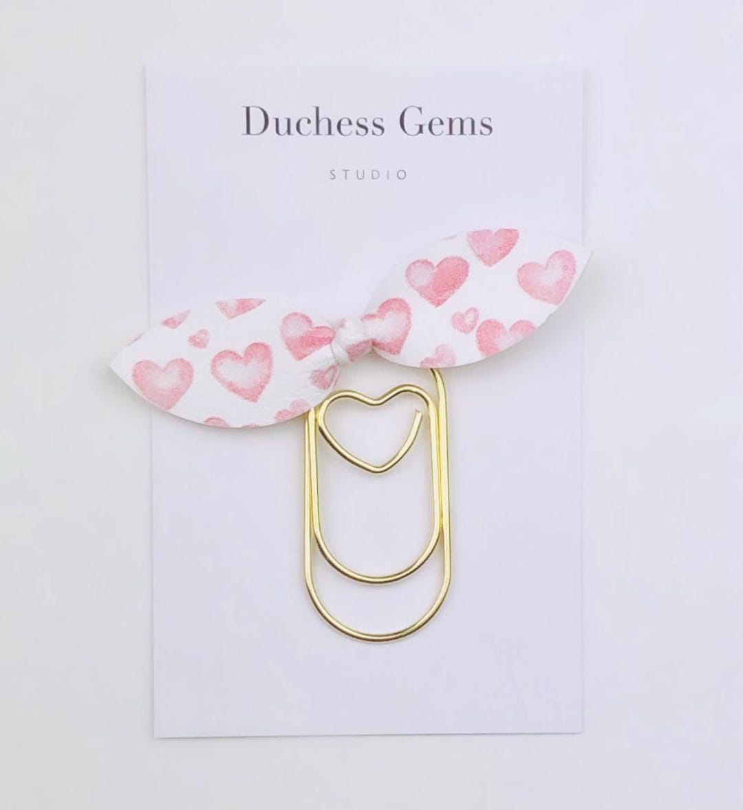 Heart Top Knot Fabric Paper Clip, Bow Paperclip Bookmark, Heart Paper ...