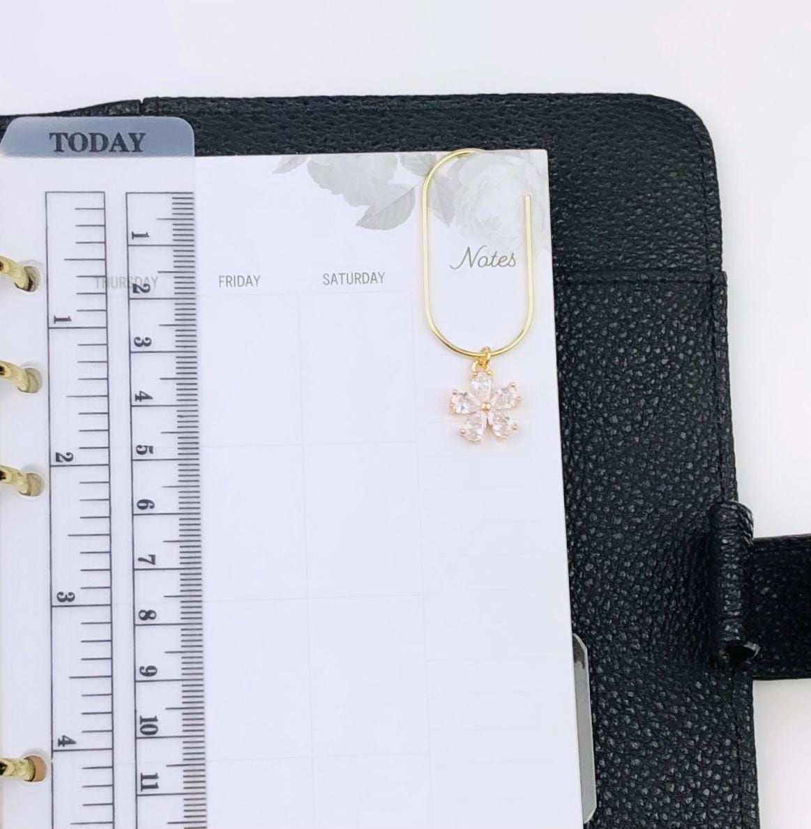 Luxe Daisy Charm Paper Clip, Glass Crystal Flower Mini Wide Charm ...