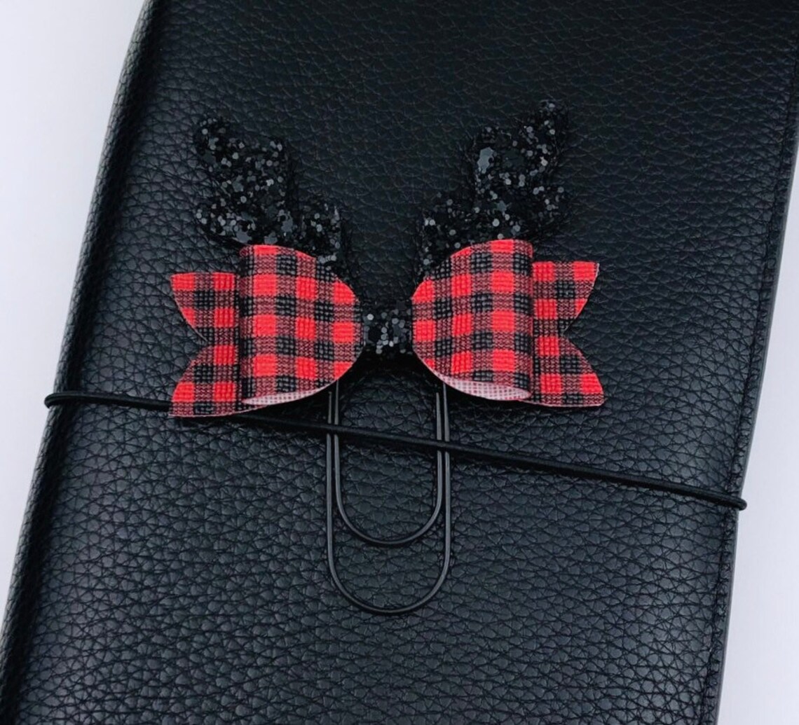 Antler Bow Paper Clip, Red and Black Buffalo Plaid Deer Antlers Bow ...