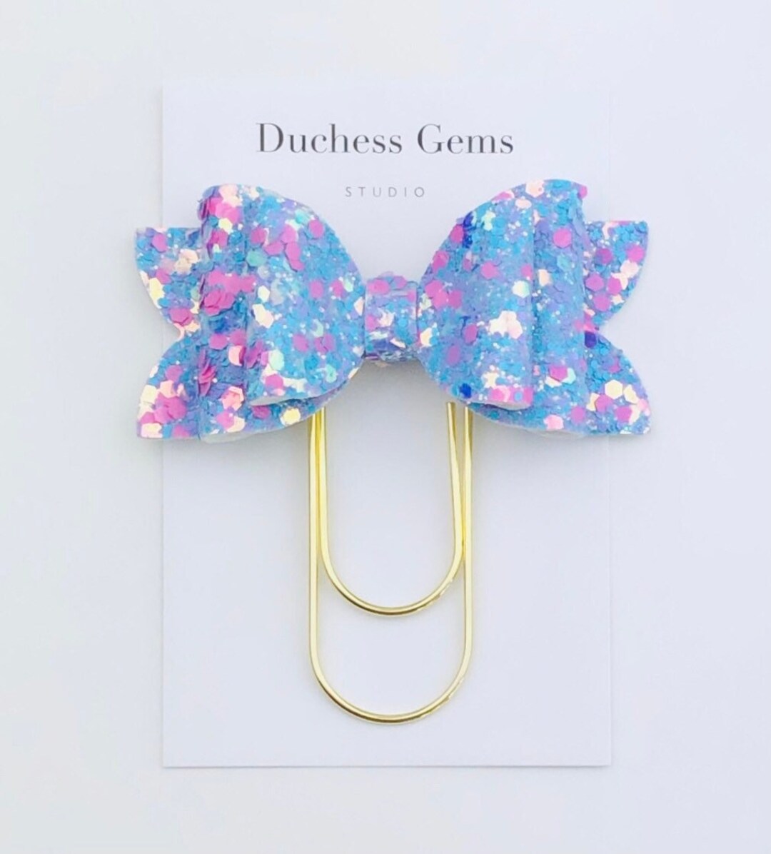 Blue and Pink Glitter Chloe Bow Paper Clip, Blue Sparkling Bow ...