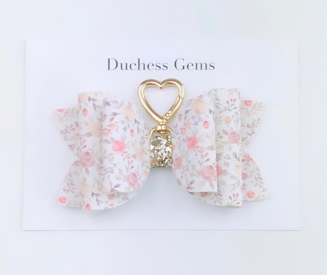 Floral Bow Bag Charm, Flower Faux Leather Diaper Bag Bow Charm, Roses ...