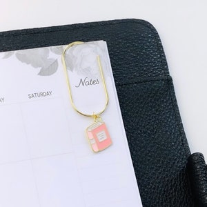 Book Charm Paper Clip Bookmark, Pink Planner Charm Paperclip - Etsy