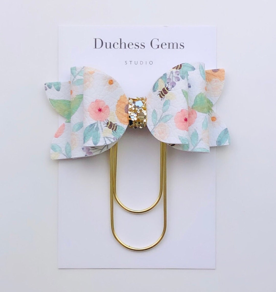 Honey Bee Bow Paper Clip, Floral Bees Pattern Bow Paperclip Bookmark - Etsy