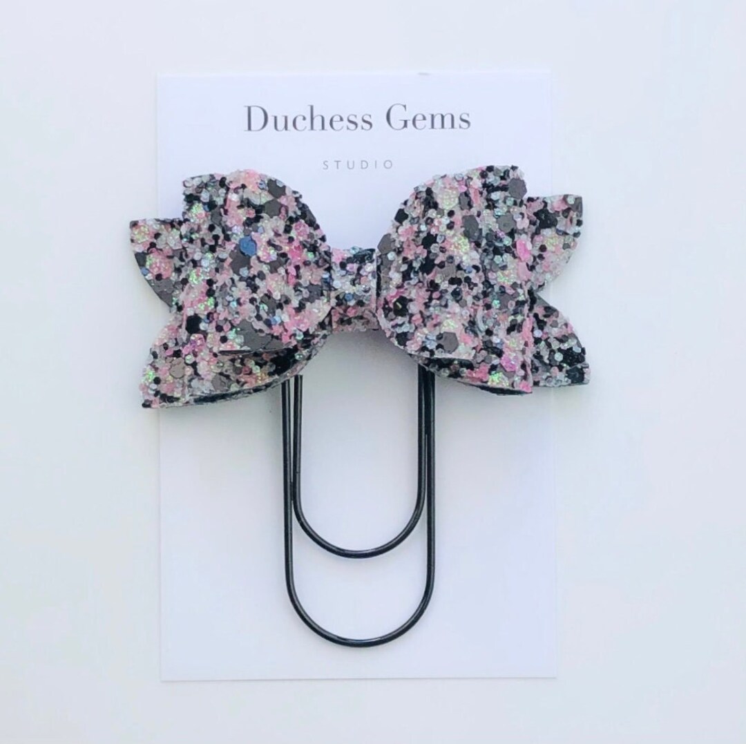Black and Pink Chunky Glitter Chloe Bow Paper Clip, Glow in the Dark ...