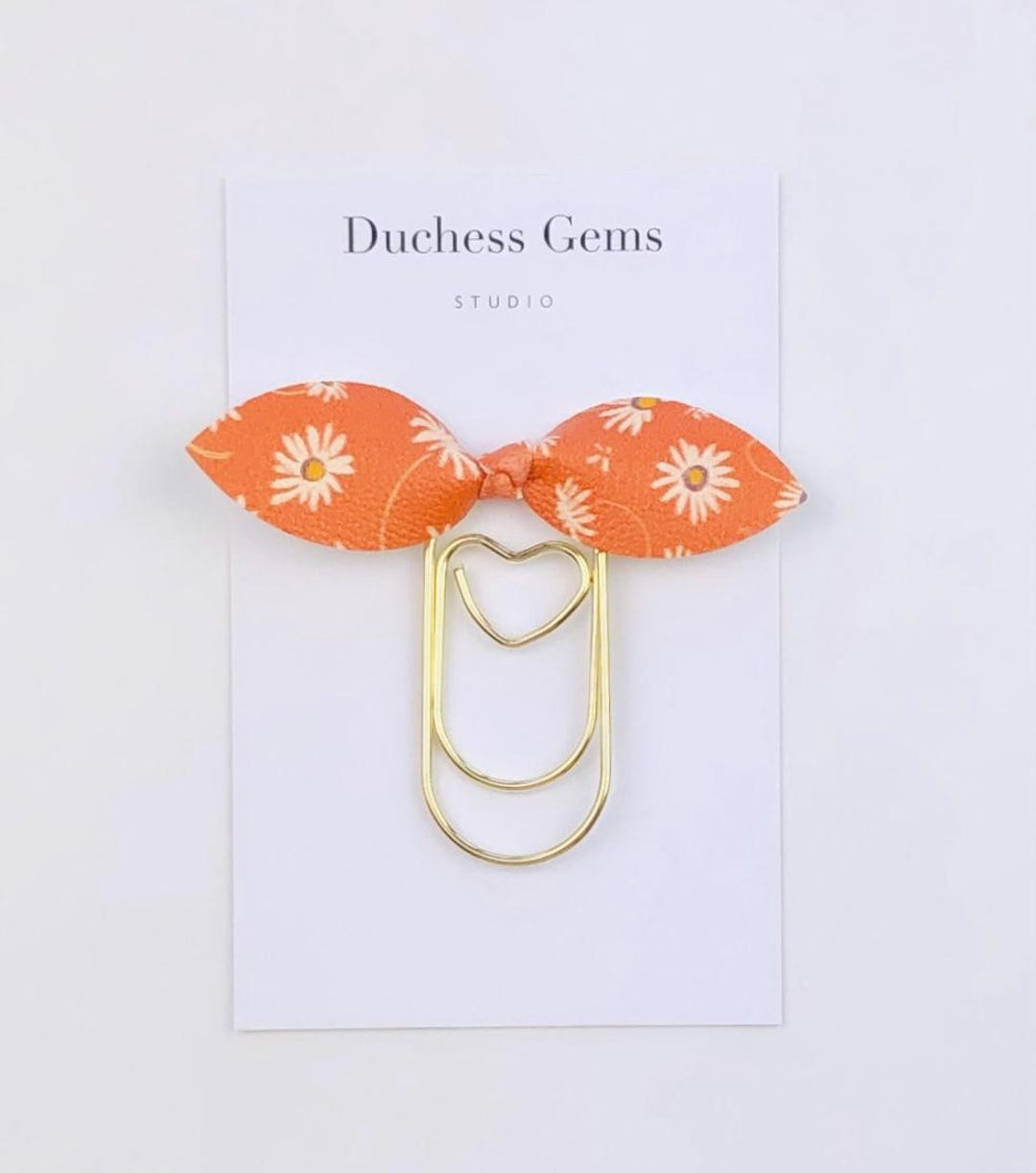 Autumn Floral Top Knot Fabric Paper Clip, Daisy Bow Paperclip Bookmark ...