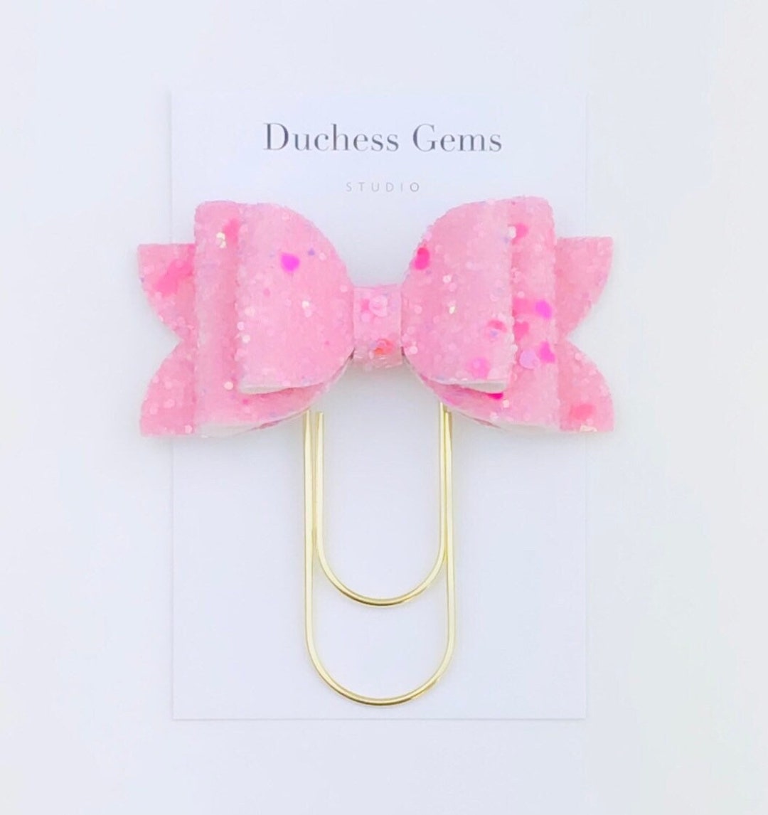 Pink Glitter Hearts Chloe Bow Paper Clip Pink Sparkly Bow - Etsy