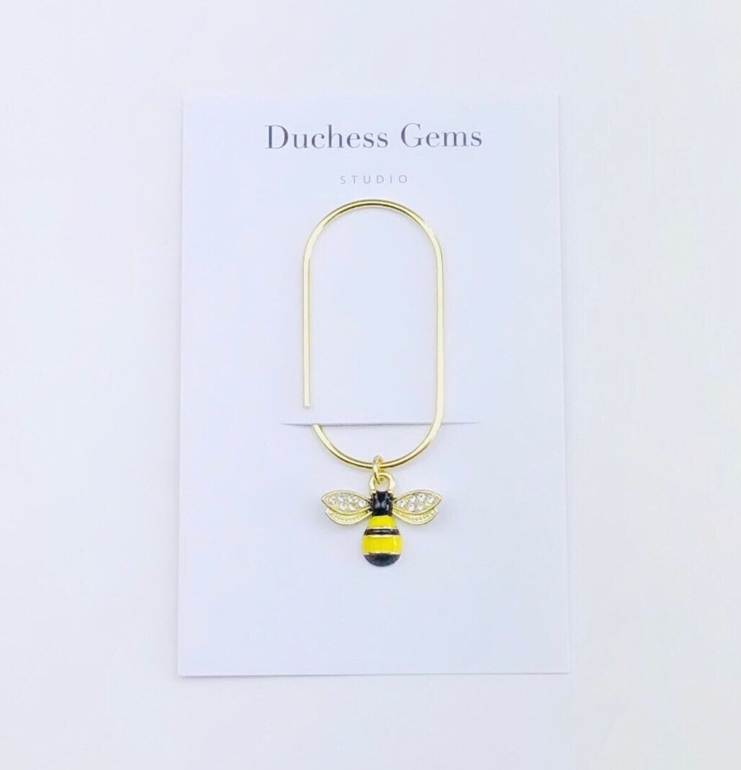 Bee Charm Mini Wide Gold Paperclip, Rhinestone Bee Charm Paperclip ...