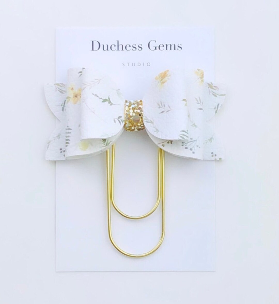 Leaf Floral Chloe Bow Paper Clip, White Faux Leather Bow Paperclip ...