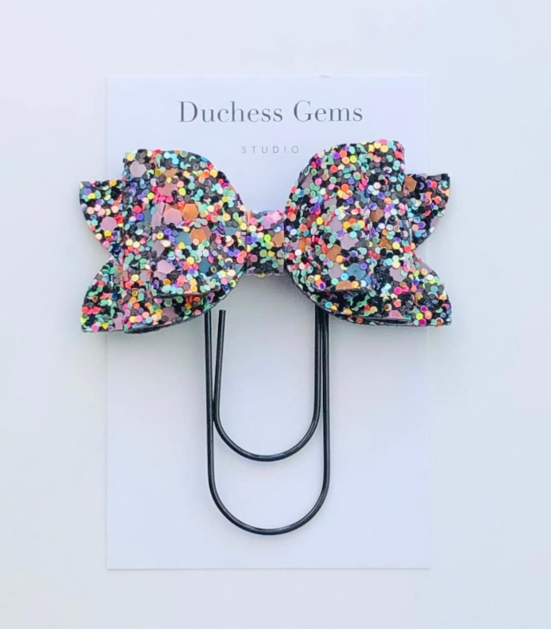 Black Mixed Glitter Chloe Bow Paper Clip, Glow in the Dark Bow ...