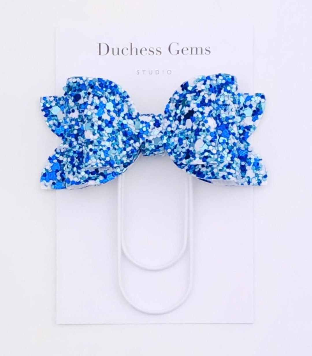 Blue Mixed Glitter Chloe Bow Paper Clip, Sparkly Glitter Bow Paperclip ...
