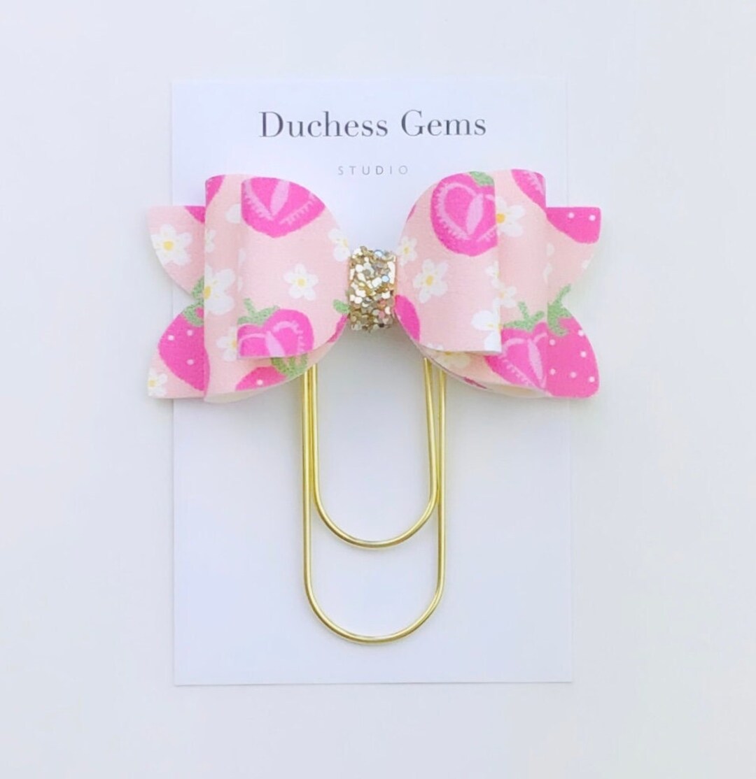 Strawberry Daisy Bow Paper Clip, Ditsy Flowers Pattern Bow Paperclip ...