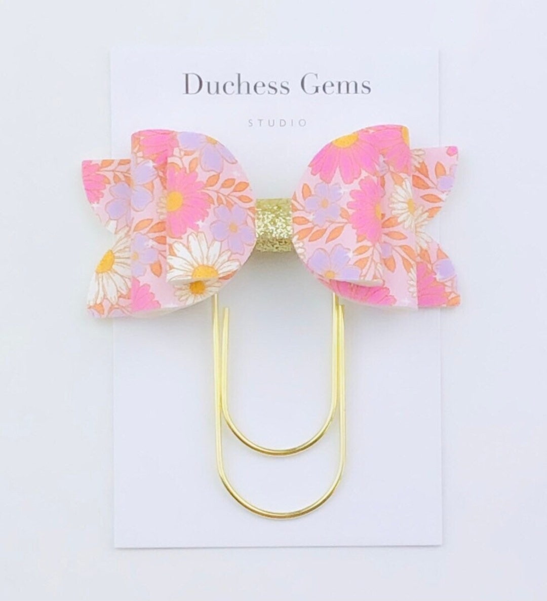 Pink Daisies Chloe Bow Paper Clip, Daisy Floral Faux Leather Bow ...