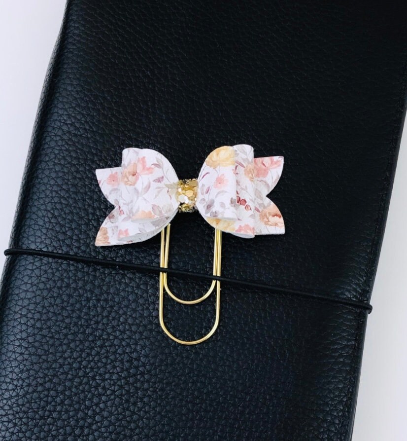 Floral Bow Paper Clip, Rose Faux Leather Bow Paperclip Bookmark - Etsy