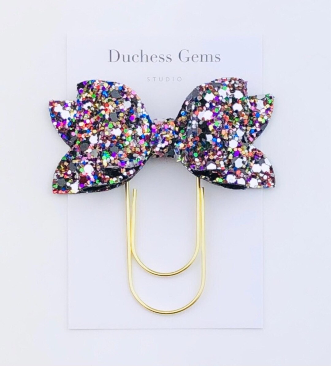 Black Rainbow Confetti Glitter Chloe Bow Paper Clip, Black Glitter Bow ...