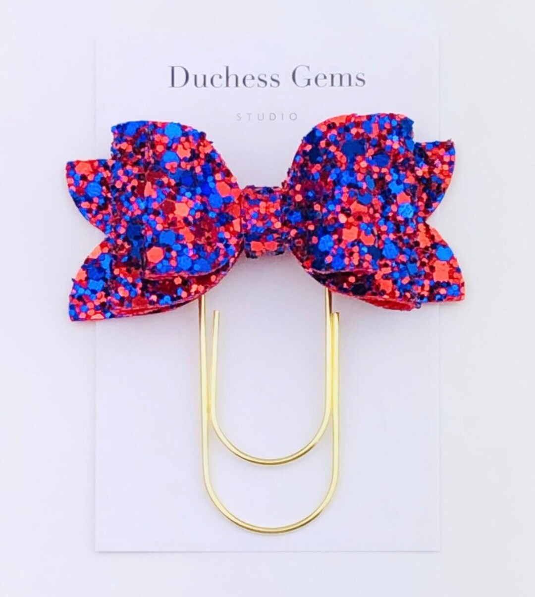 Red and Blue Glitter Bow Paper Clip Bookmark, Festive Chunky Glitter ...