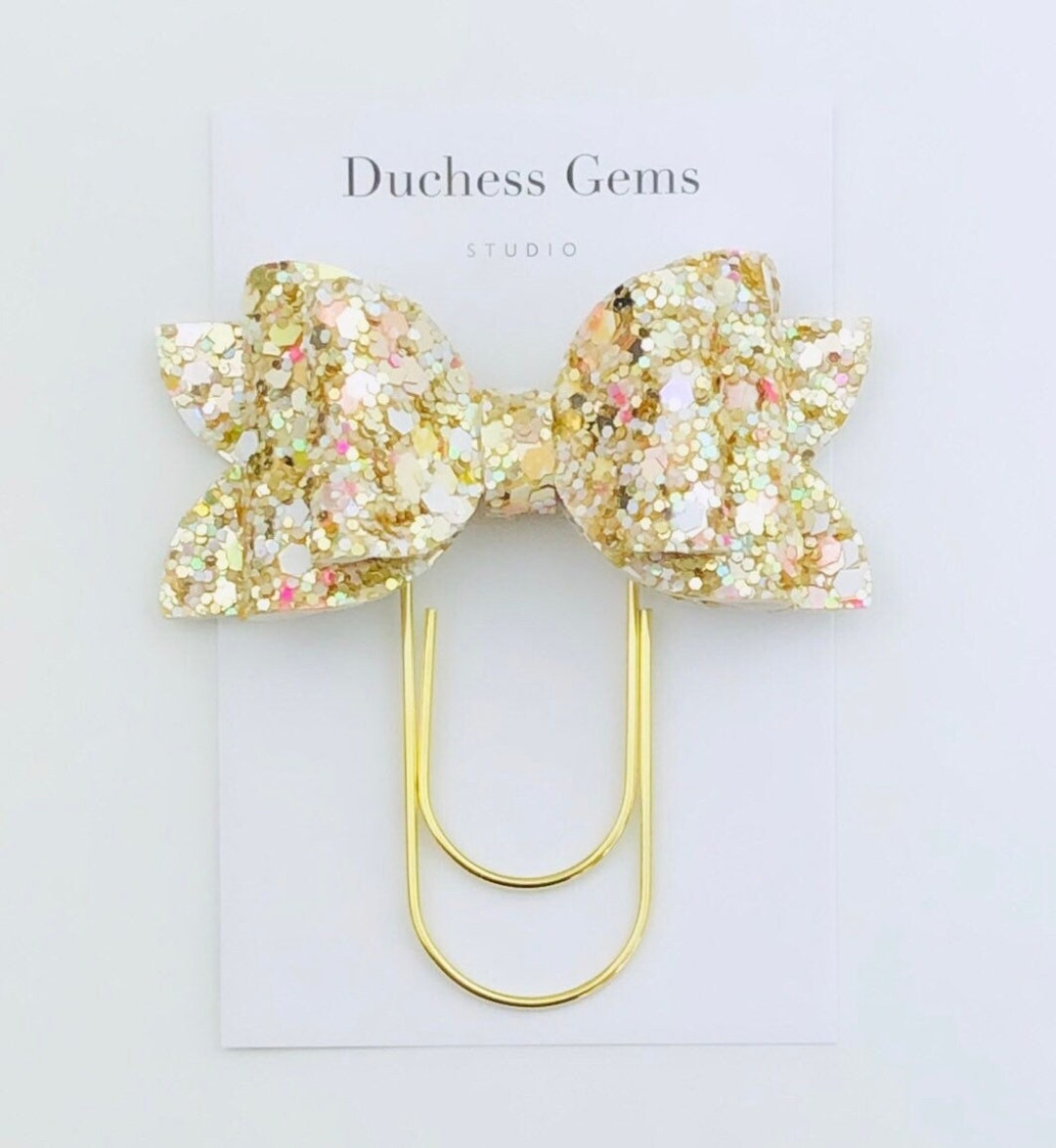 Pink and Gold Glitter Chloe Bow Paper Clip, Sparkly Bow Paperclip ...