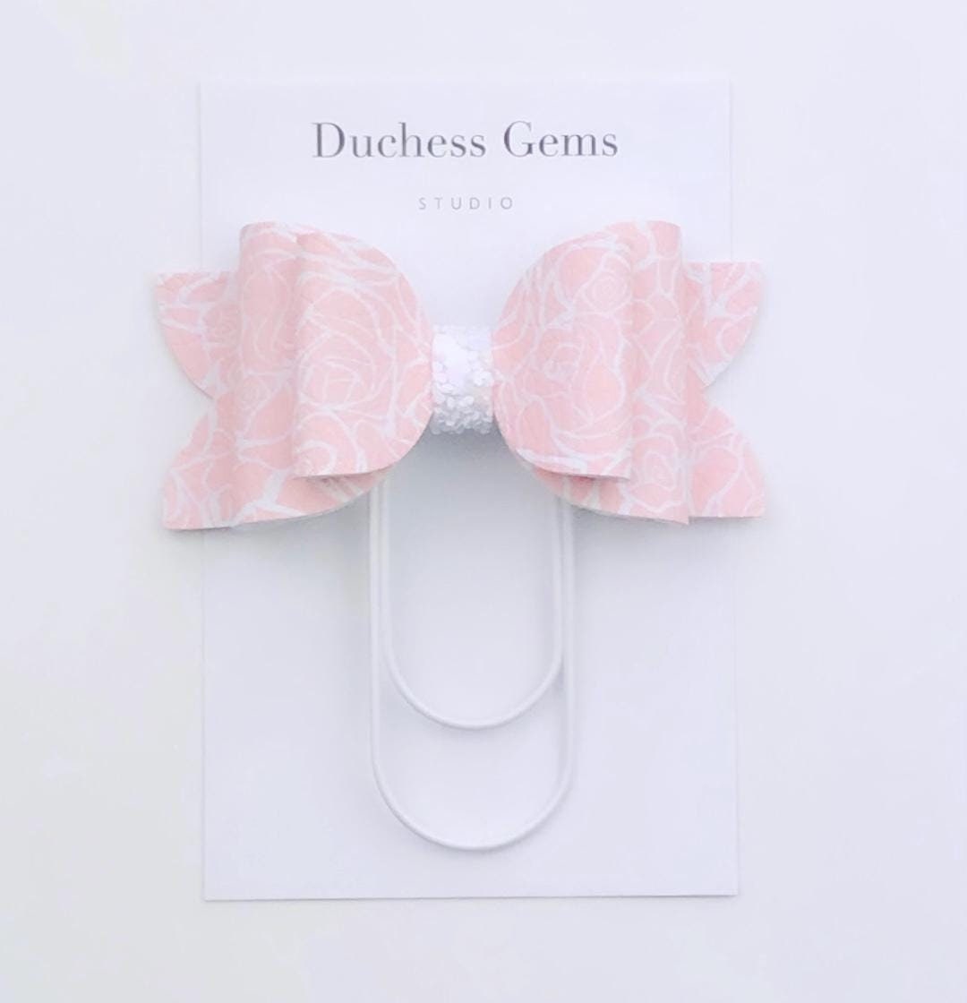 Roses Chloe Bow Paper Clip, Floral Pattern Bow Paperclip Bookmark - Etsy