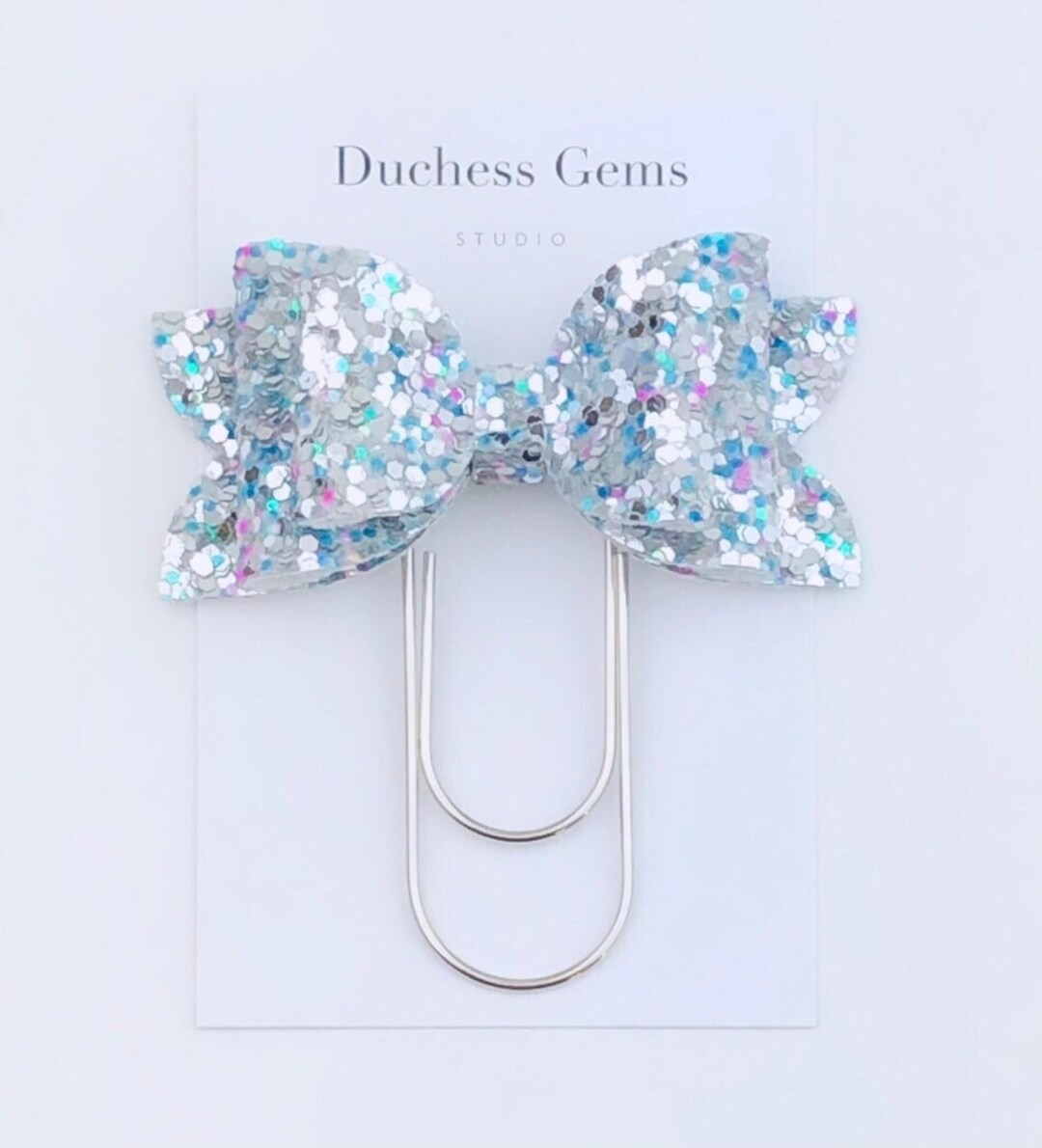 Blue Pink and Silver Glitter Bow Paper Clip, Confetti Chunky Glitter ...