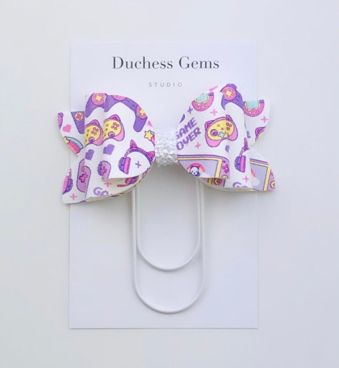Game Themed Bow Paper Clip, Gaming Planner Bookmark, Purple Pagemarker ...