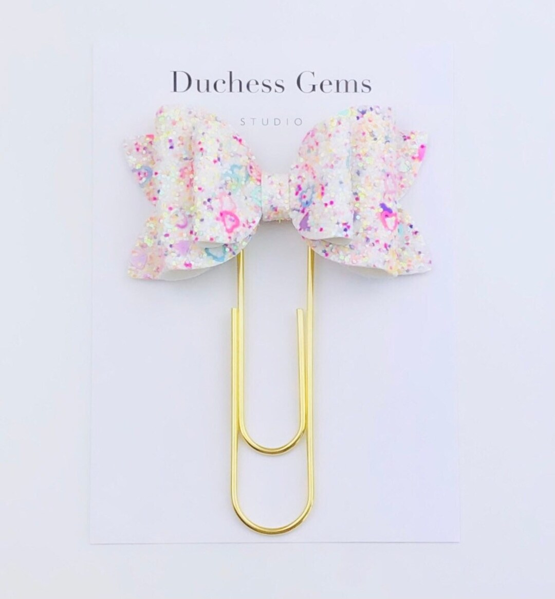 Large Glitter Heart Confetti Bow Paper Clip, Xxl Bow Paperclip Bookmark ...