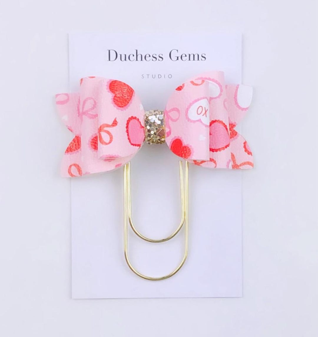 Coquette Bow Paper Clip, Love Hearts Planner Bow Paperclip Bookmark ...