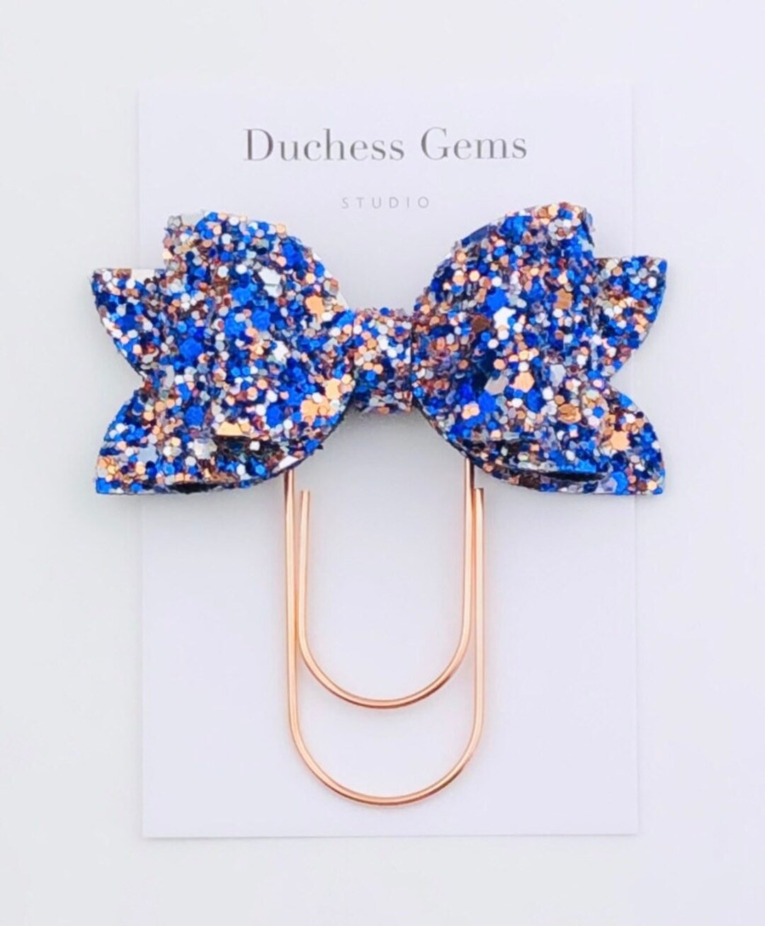 Blue and Rose Gold Chunky Glitter Chloe Bow Paper Clip, Rose Gold Bow ...