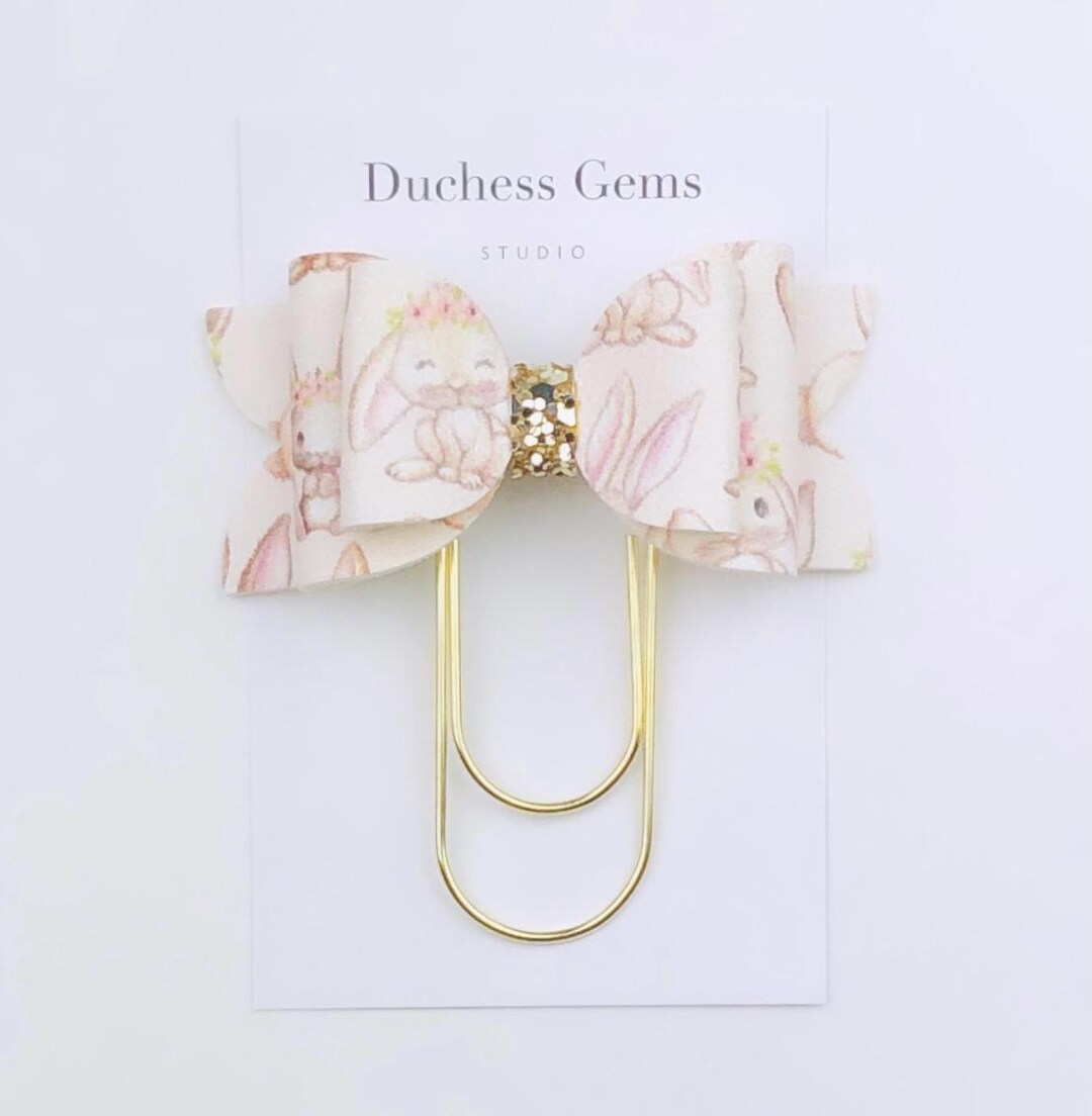 Cute Bunnies Bow Paper Clip, Bunny Planner Bow Paperclip Bookmark ...