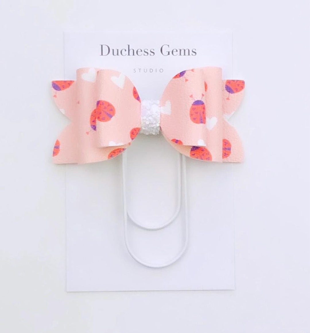 Love Heart Ladybug Chloe Bow Paper Clip, Pink Pattern Bow Paperclip ...