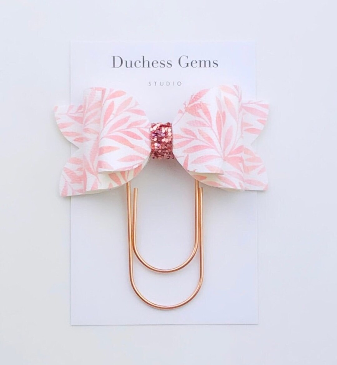 Rose Gold Leaf Chloe Bow Paper Clip, White Faux Leather Bow Paperclip ...