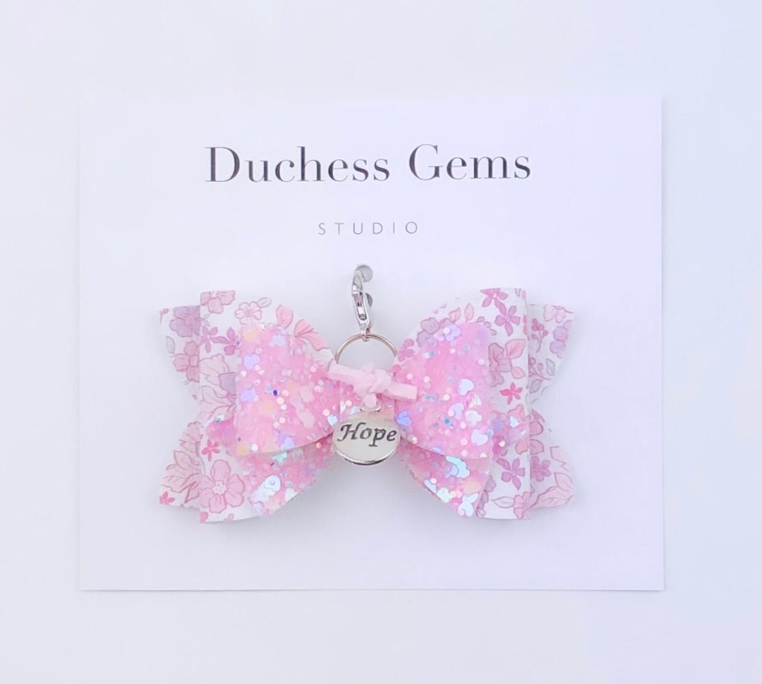 Hope Floral Bow Charm, Ditsy Flower Glitter Bow With Quote Charm, Pink ...