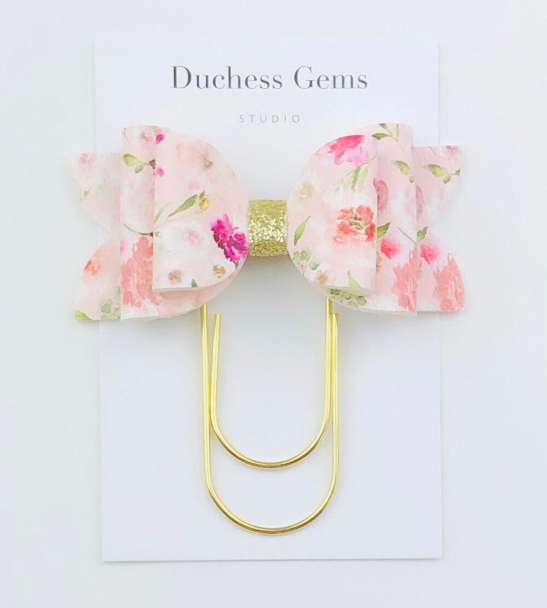 Pink Watercolour Floral Chloe Bow Paper Clip, Water Colour Flower Faux ...