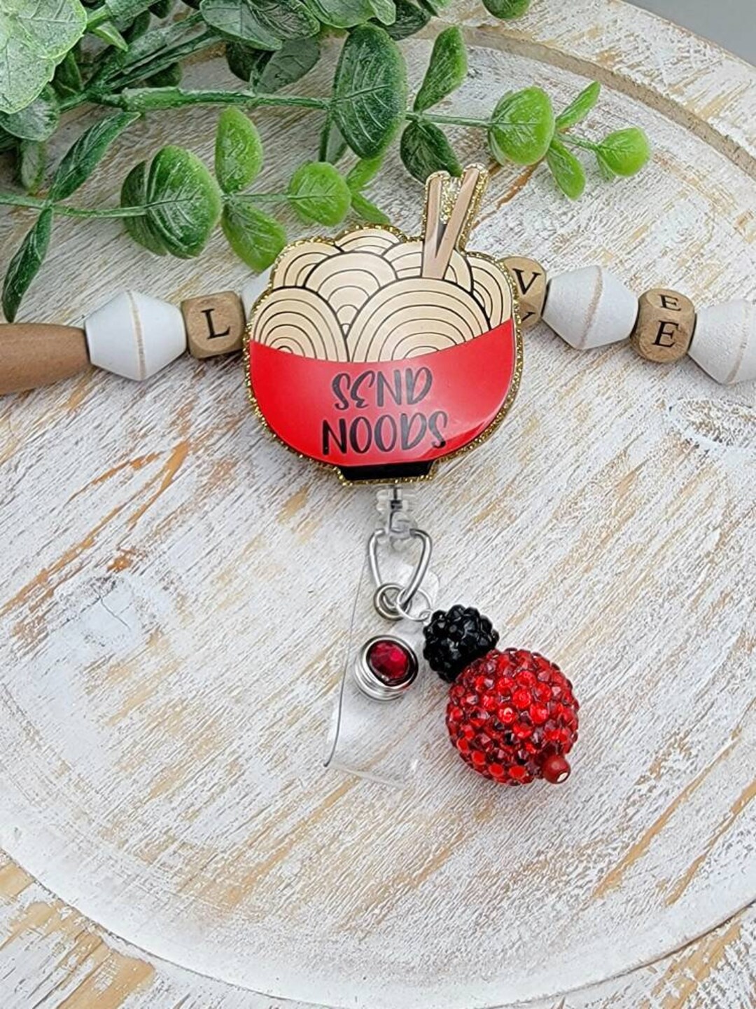 Noodle Bowl Send Noodles Funny Badge Reel With Matching Beads and Gem ...