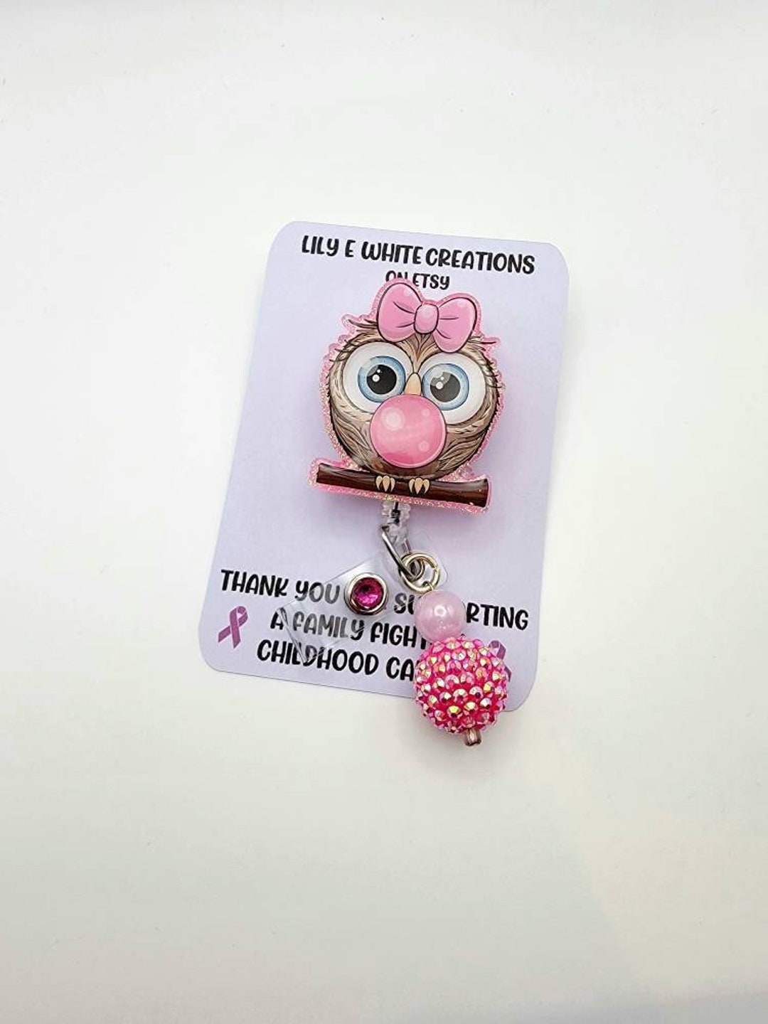 Pink Glitter Owl Retractable Badge Reel With Rhinestone Gem - Etsy