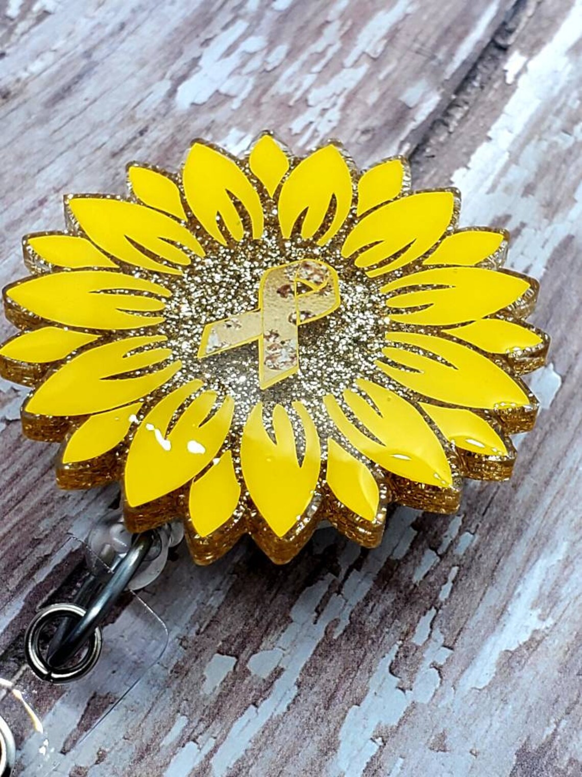 Sunflower With Awareness Ribbon Center Badge Reel Badge - Etsy
